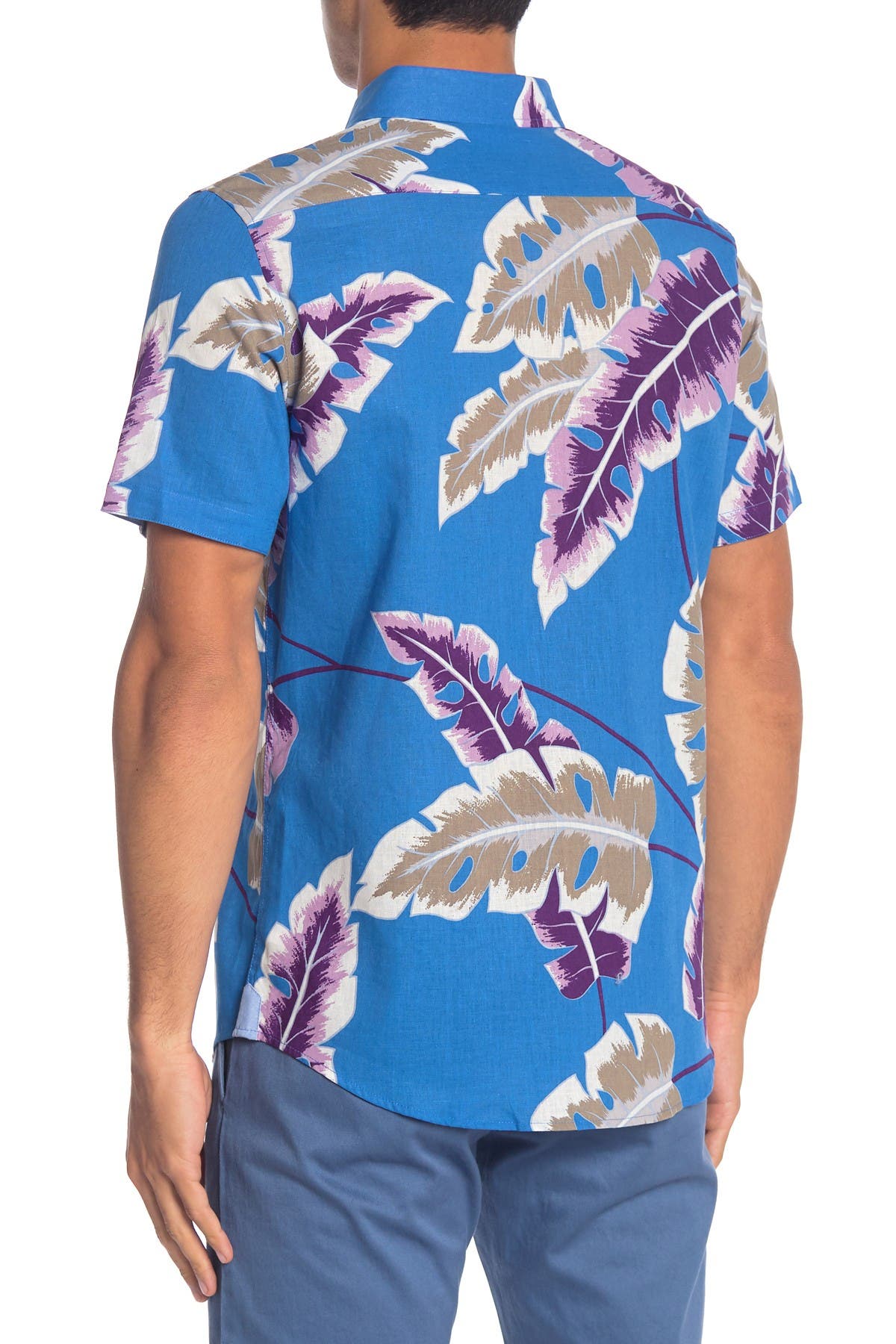 Natural Blue Leaf Print Short Sleeve Hawaiian Shirt | Nordstromrack