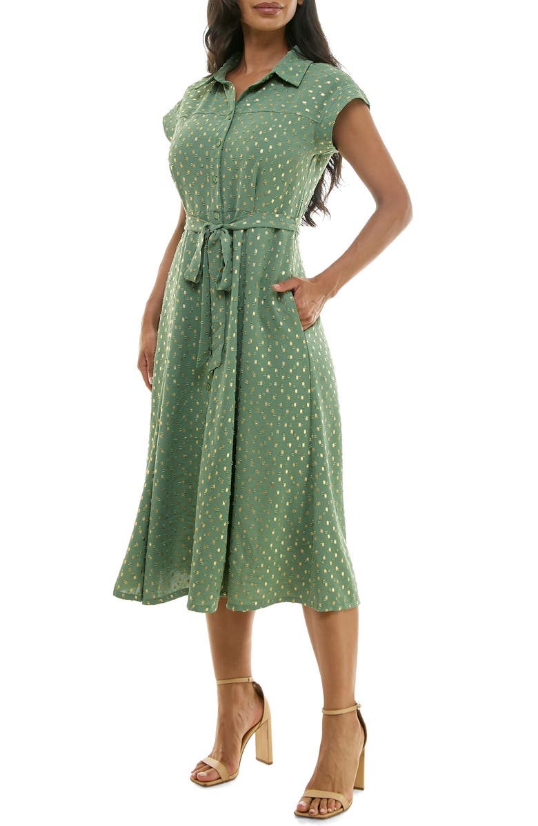 Nina Leonard Clip Dot Cap Sleeve A-Line Shirtdress | Nordstromrack