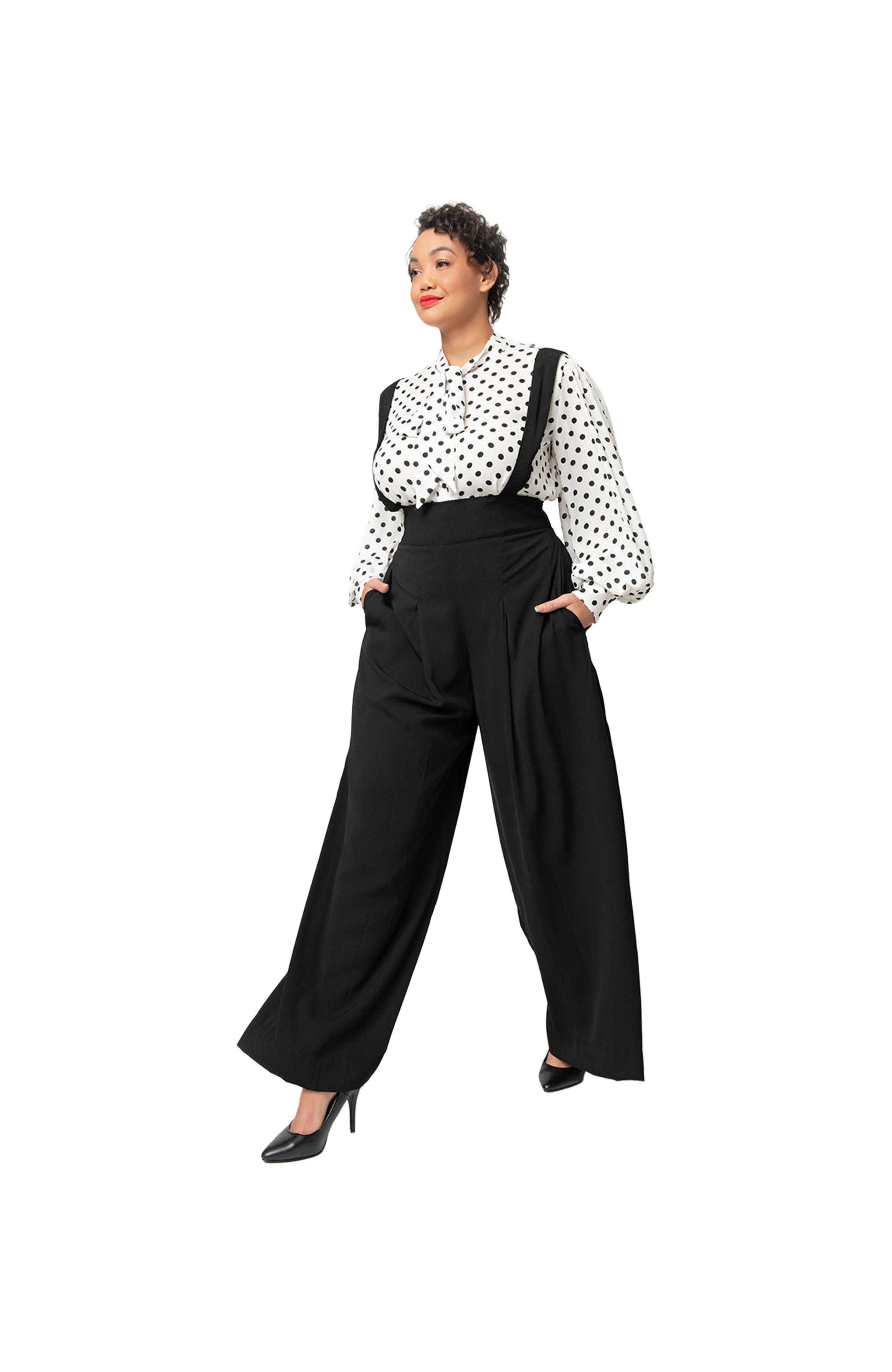 Unique Vintage Plus Size Wide Leg Rochelle Suspender Pants | Nordstrom