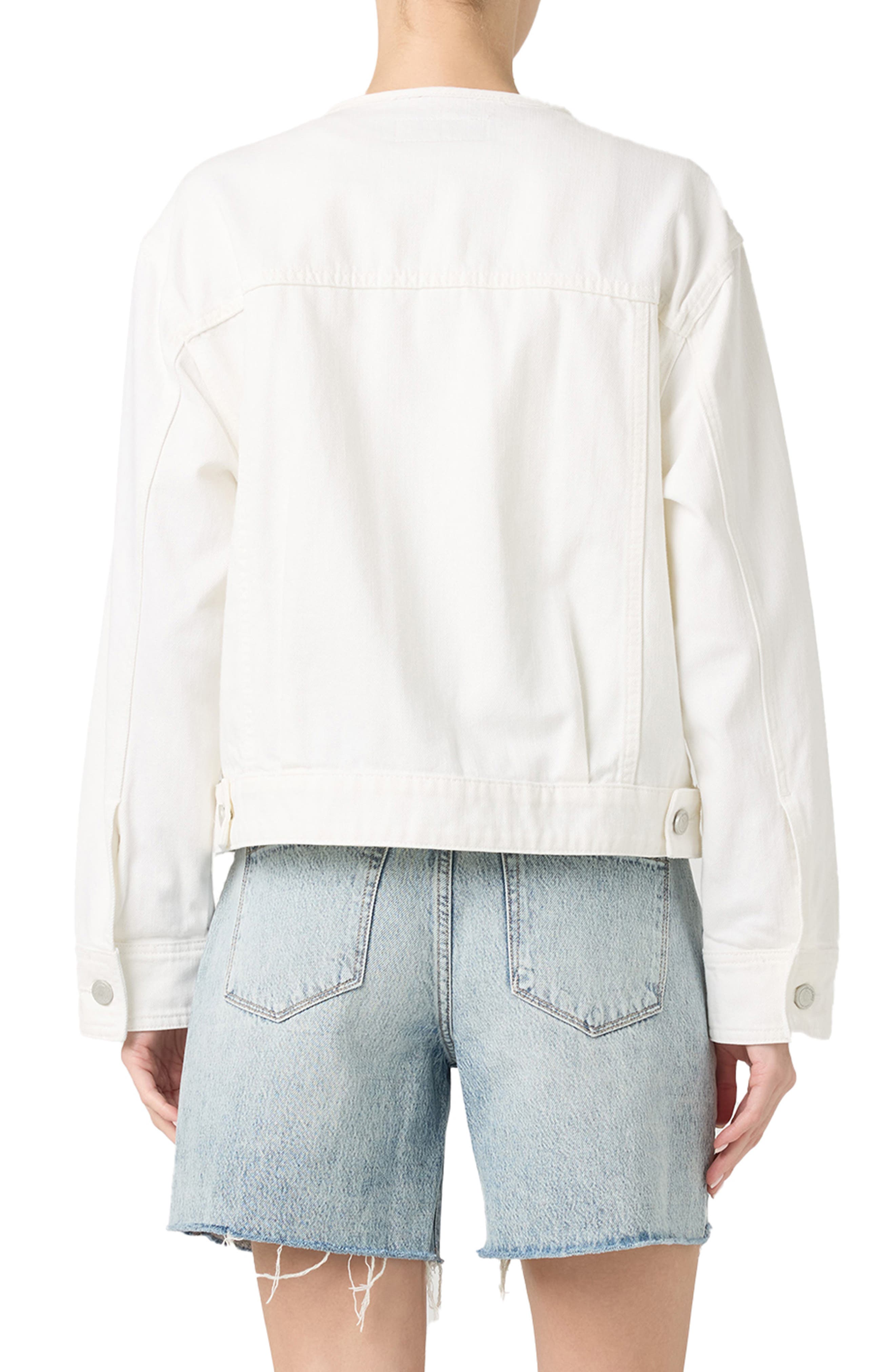 BLANKNYC Collarless White Denim Trucker Jacket | Nordstrom