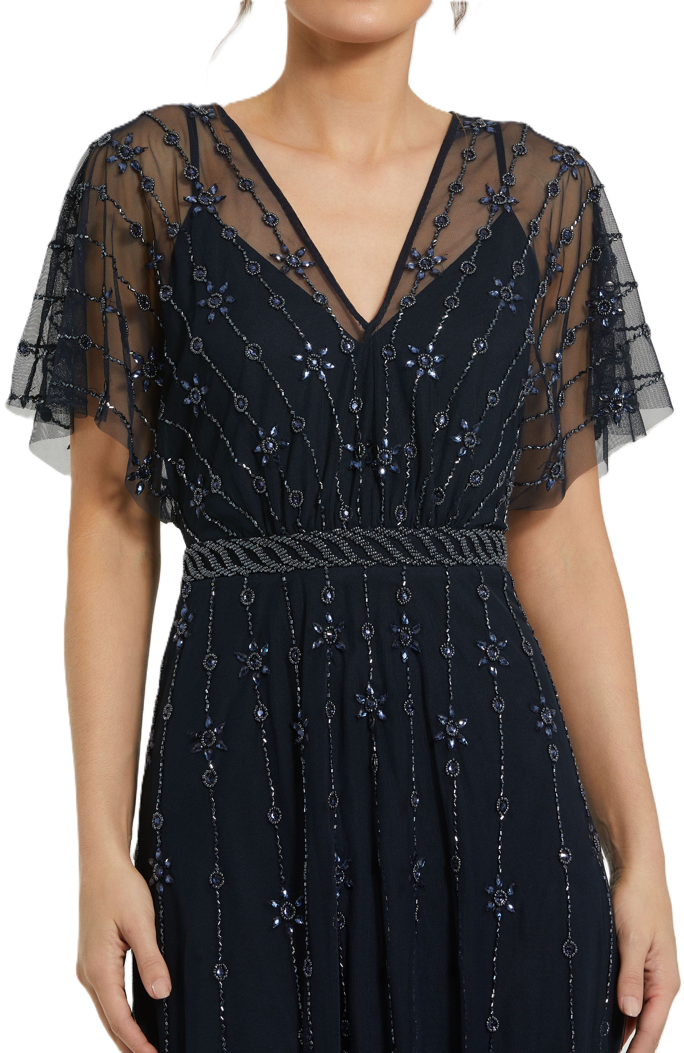 V Neck Embellished Flutter Sleeve A Line Gown (Women) | Nordstrom