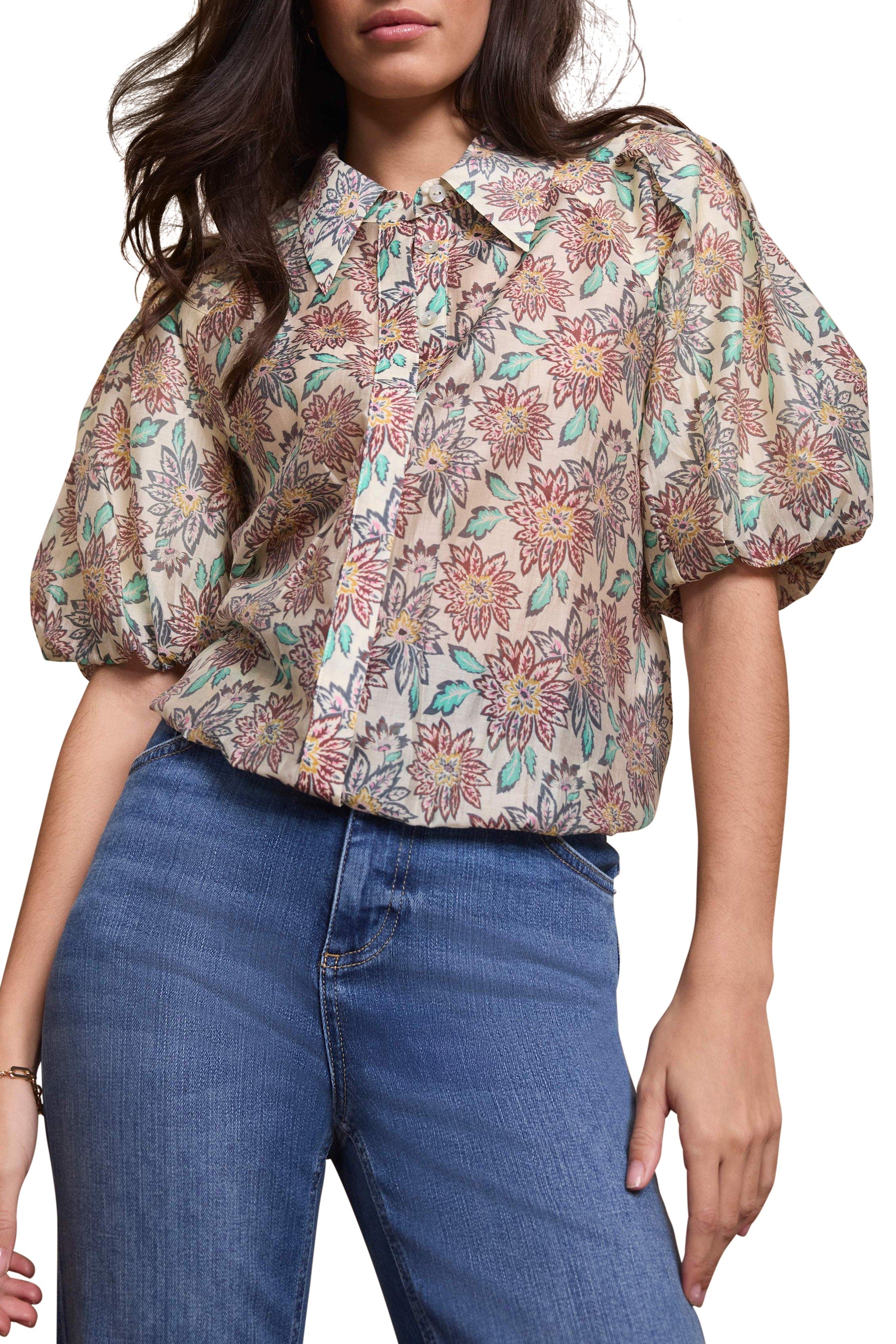 MINT VELVET Floral Print Puff Sleeve Shirt | Nordstrom