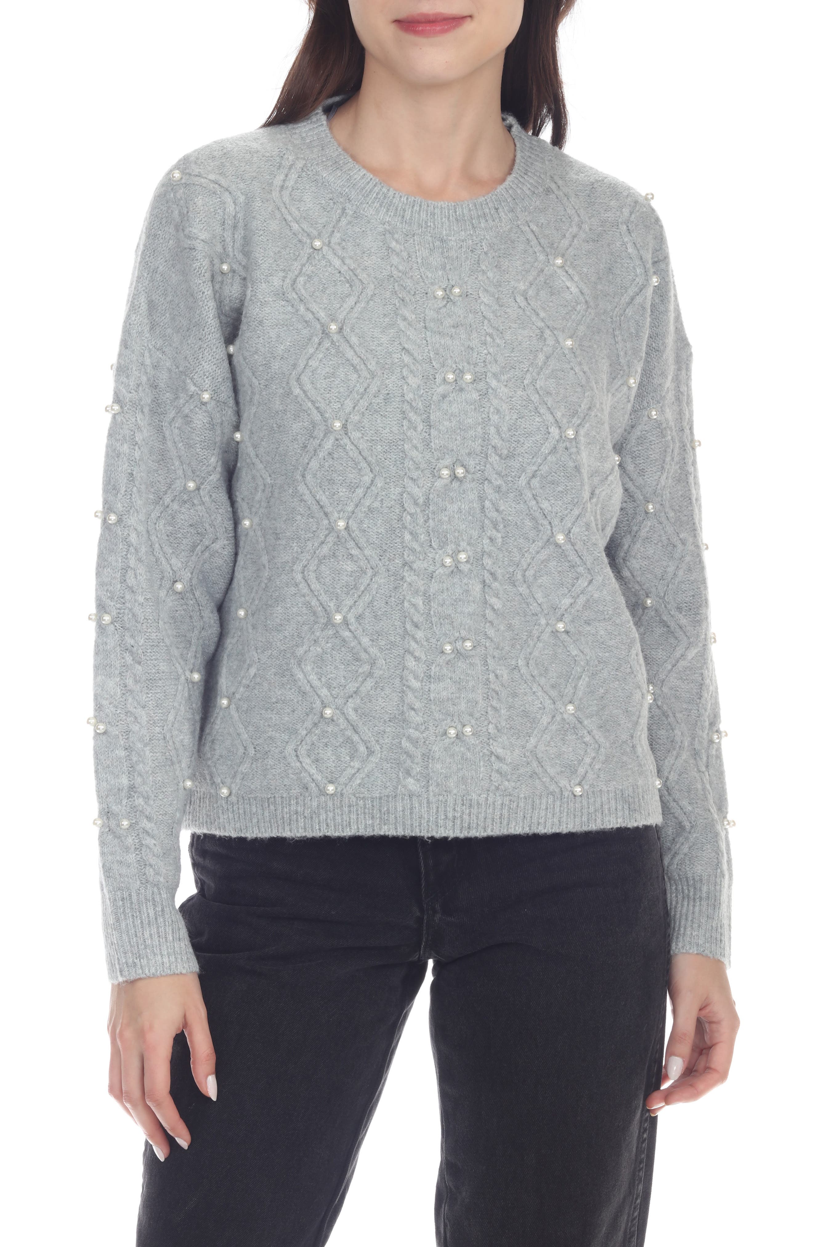 RAIN AND ROSE Pearly Stud Cable Knit Sweater | Nordstromrack