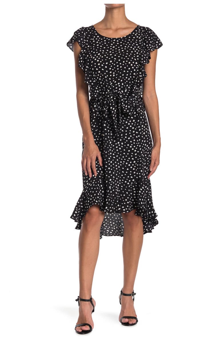 MAX STUDIO Printed Flutter Sleeve Tie Waist Dress | Nordstromrack