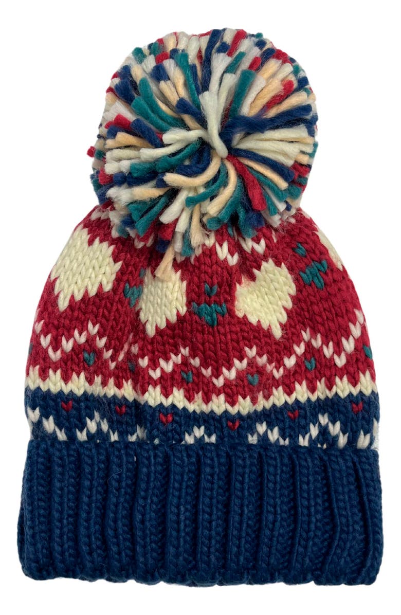 MARCUS ADLER Faux Fur Pom Heart Knit Beanie | Nordstromrack