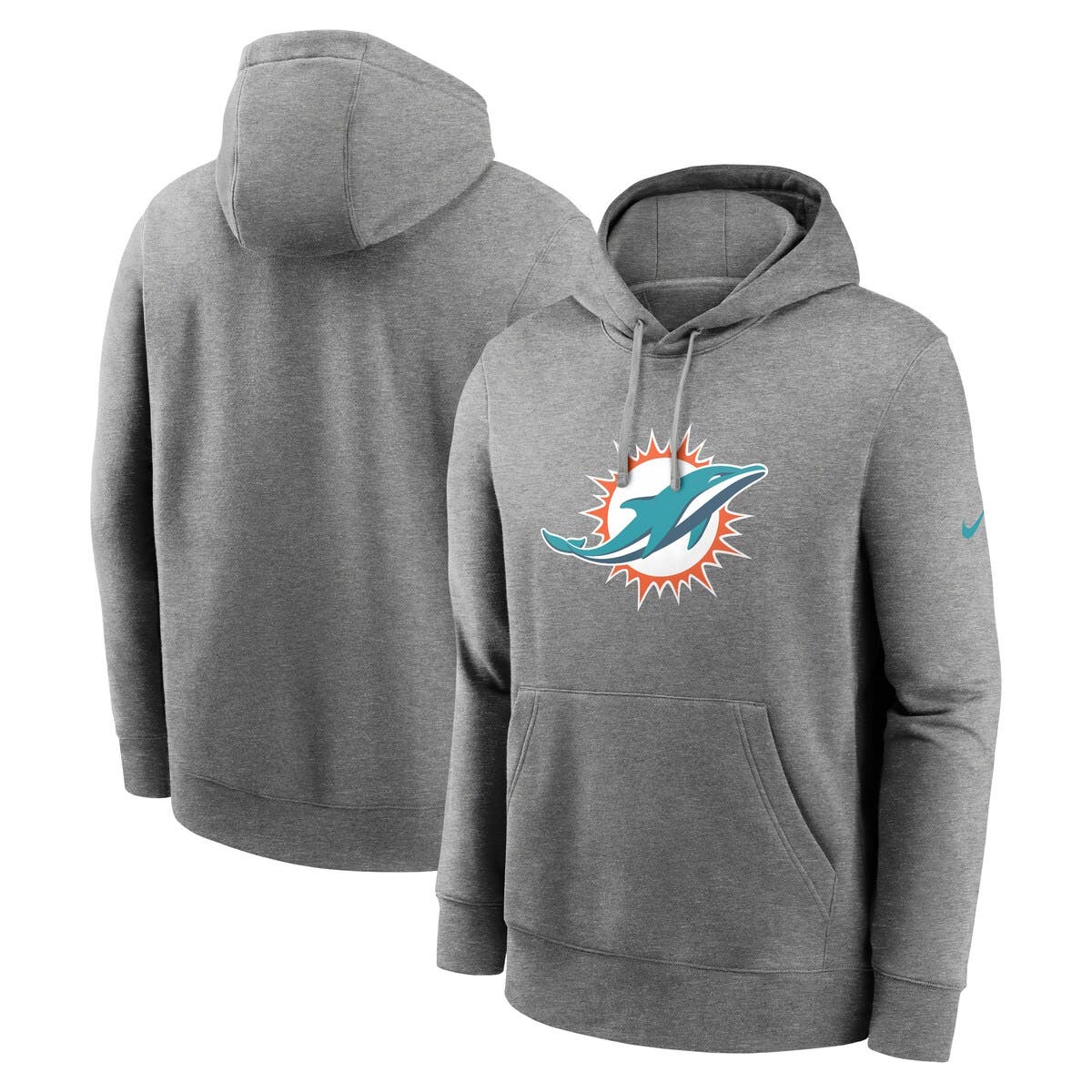 Nike Men's Nike Heather Gray Miami Dolphins Club Logo Pullover Hoodie ...
