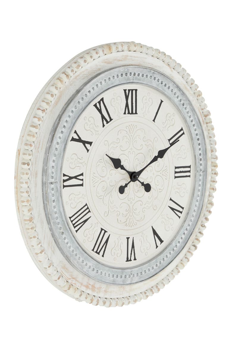 White Wood Carved Beading Wall Clock | Nordstromrack