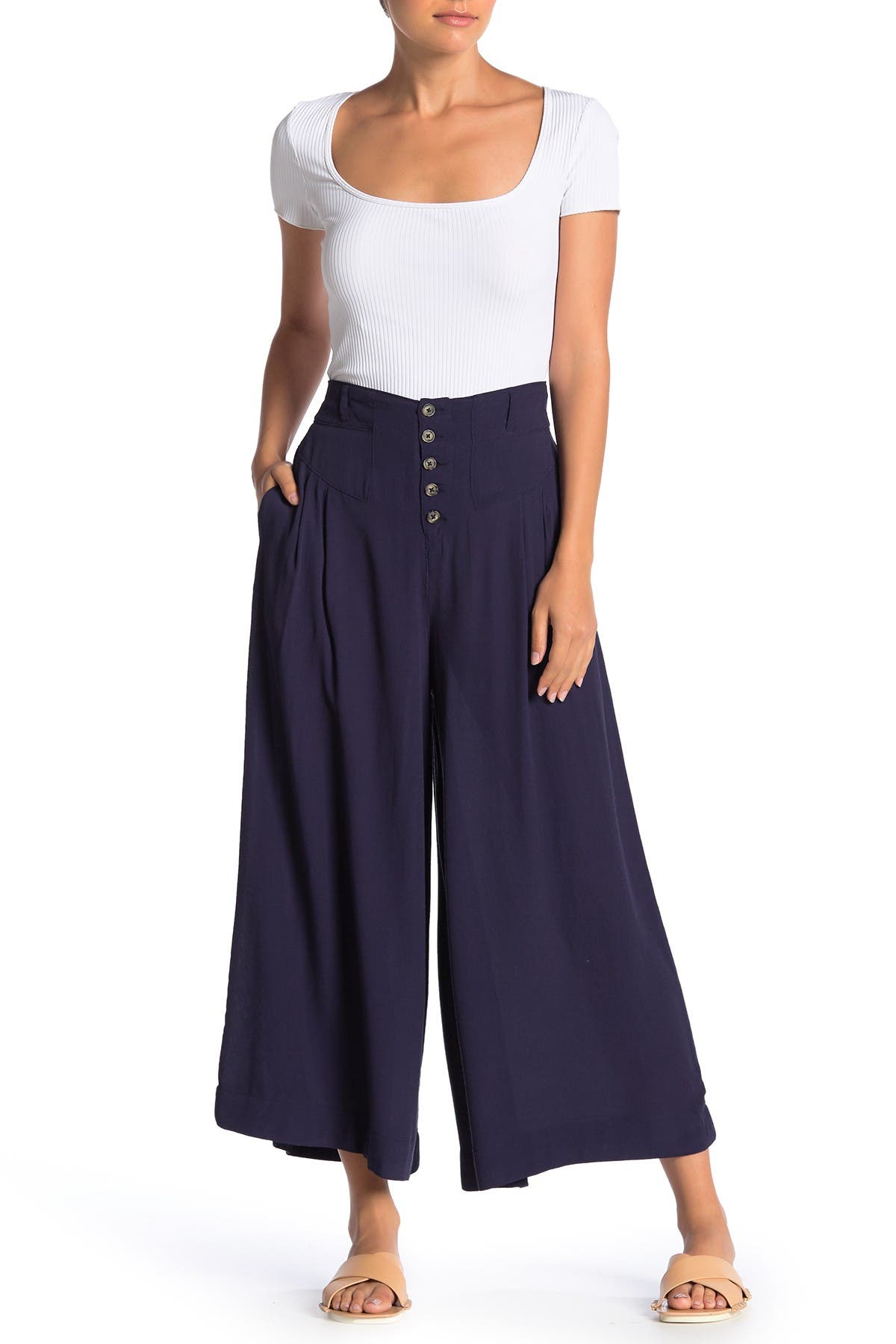 Good Luck Gem Wide Leg Button Front Palazzo Pants | Nordstromrack