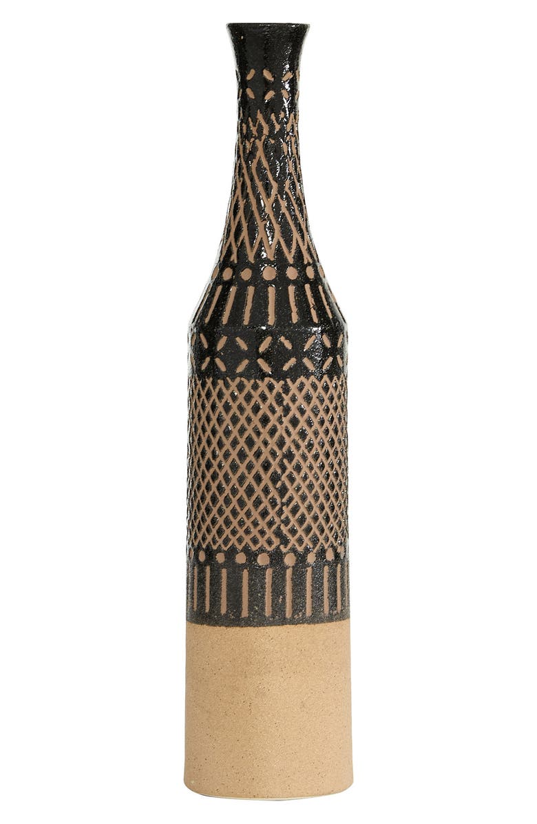GINGER BIRCH STUDIO Tall Tan & Black Cylinder Decorative Vase with ...