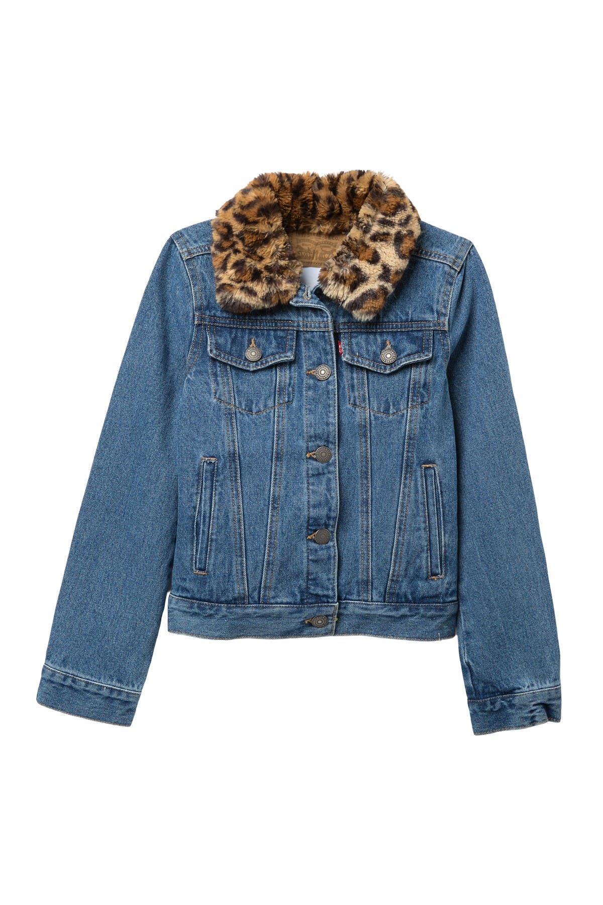 Levi's Faux Fur Leopard Collar Trucker Jacket (Women) | Nordstromrack
