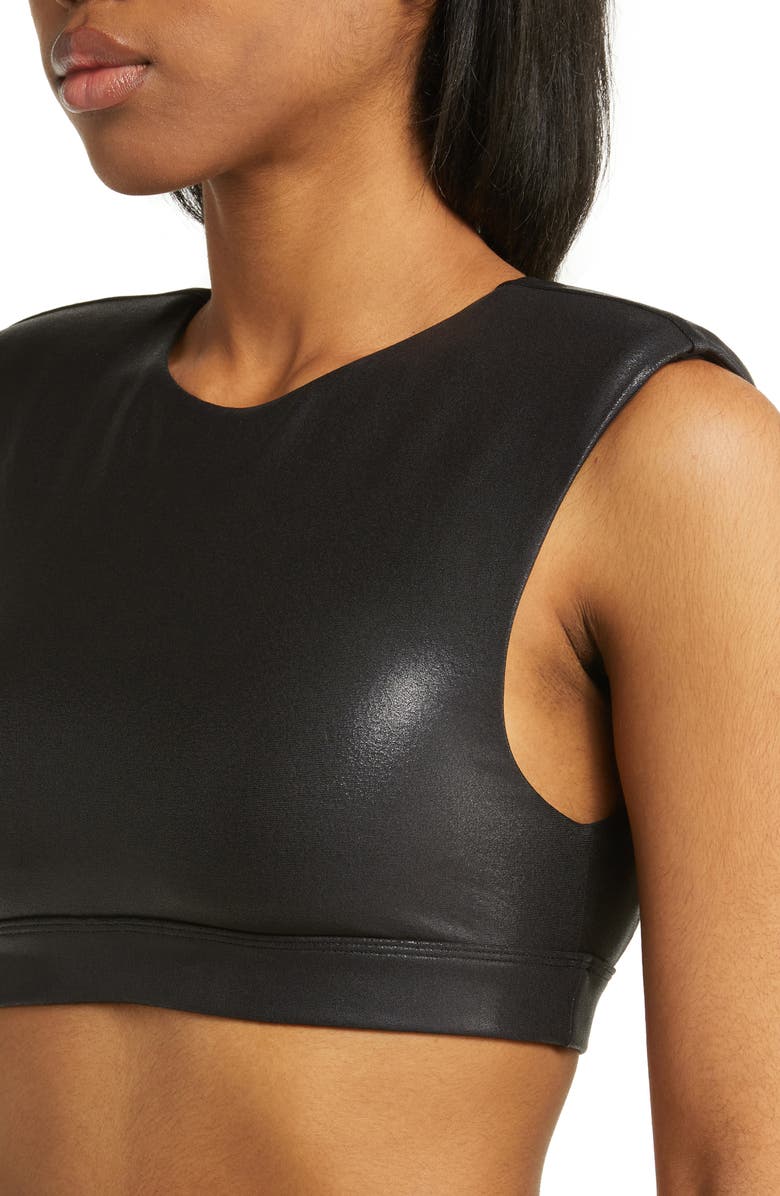 Alo Flash Open Back Foil Faux Leather Sports Bra | Nordstromrack