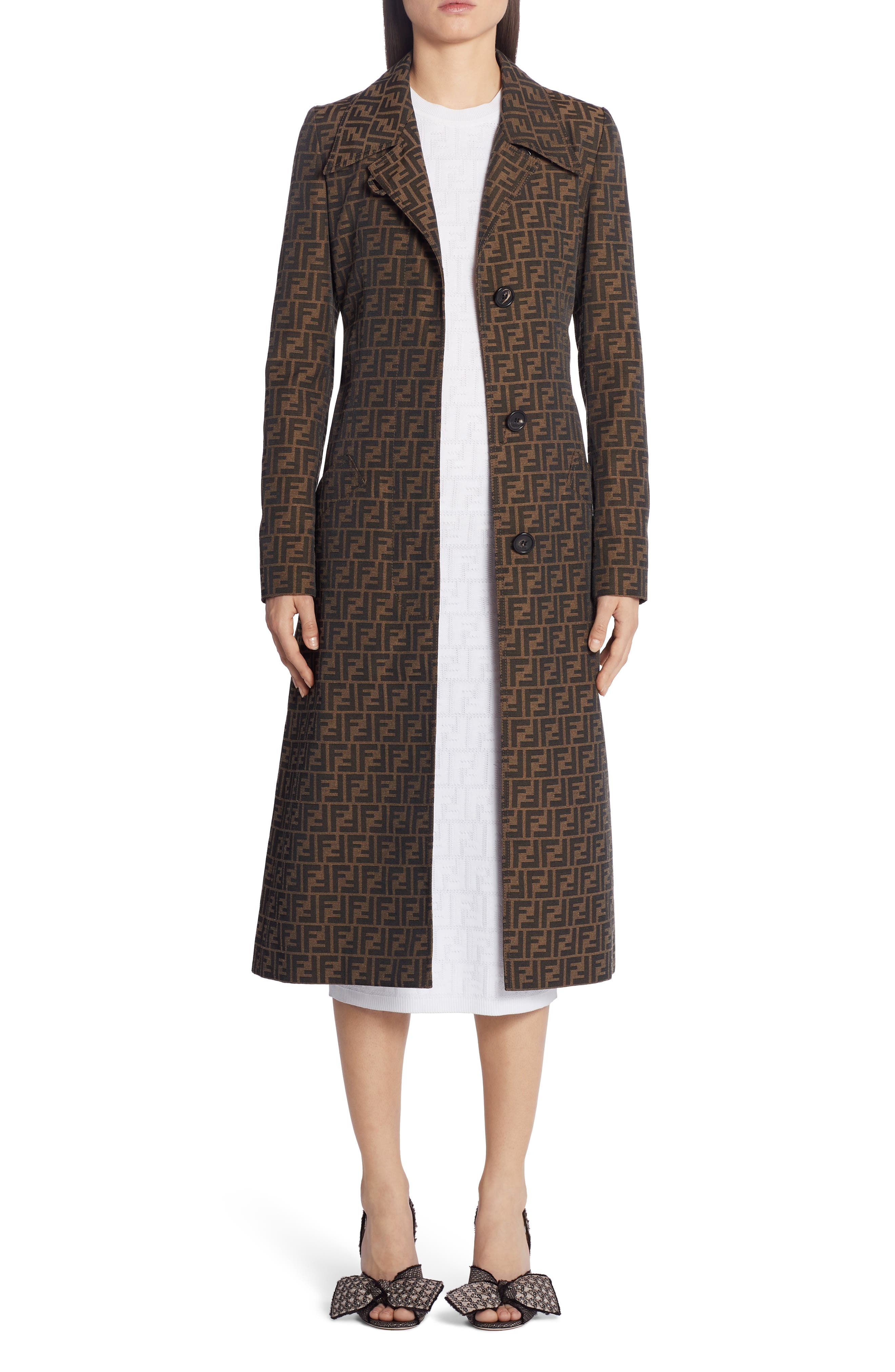 Fendi FF Logo Jacquard Canvas Trench Coat | Nordstrom