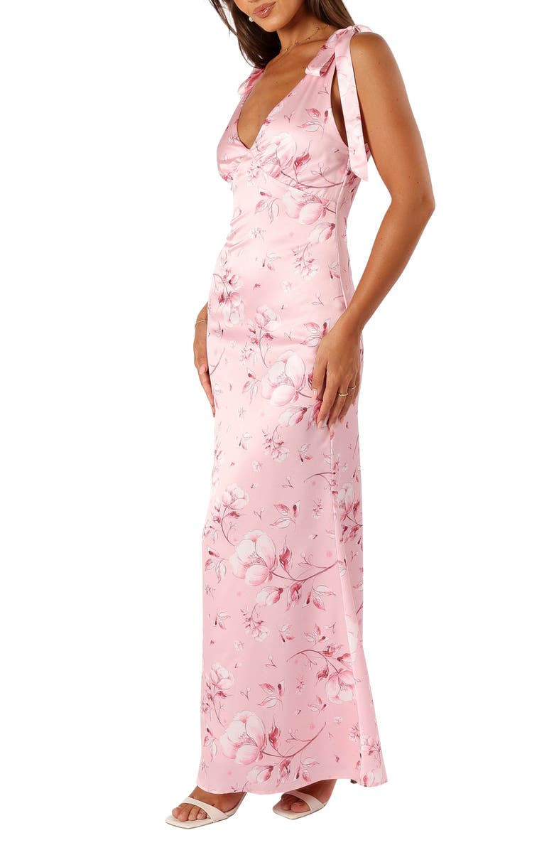 Petal & Pup Xavier Floral Bow Strap Satin Gown | Nordstrom