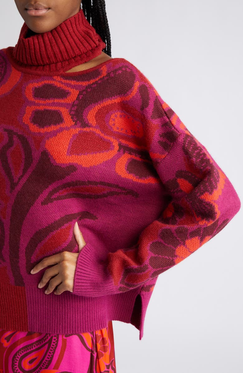 FARM Rio Floral Pattern Cutout Turtleneck Sweater | Nordstromrack