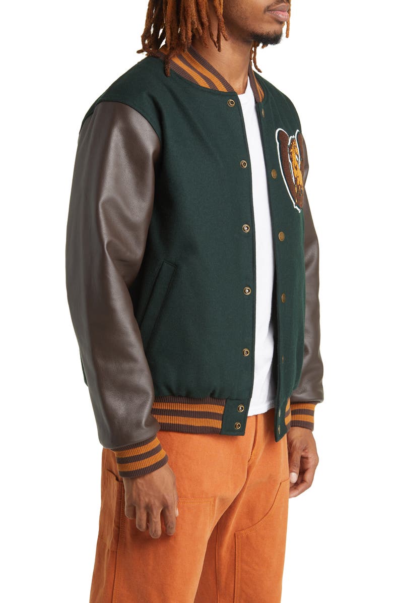 ONE OF THESE DAYS Mustang Wool & Leather Varsity Bomber Jacket ...