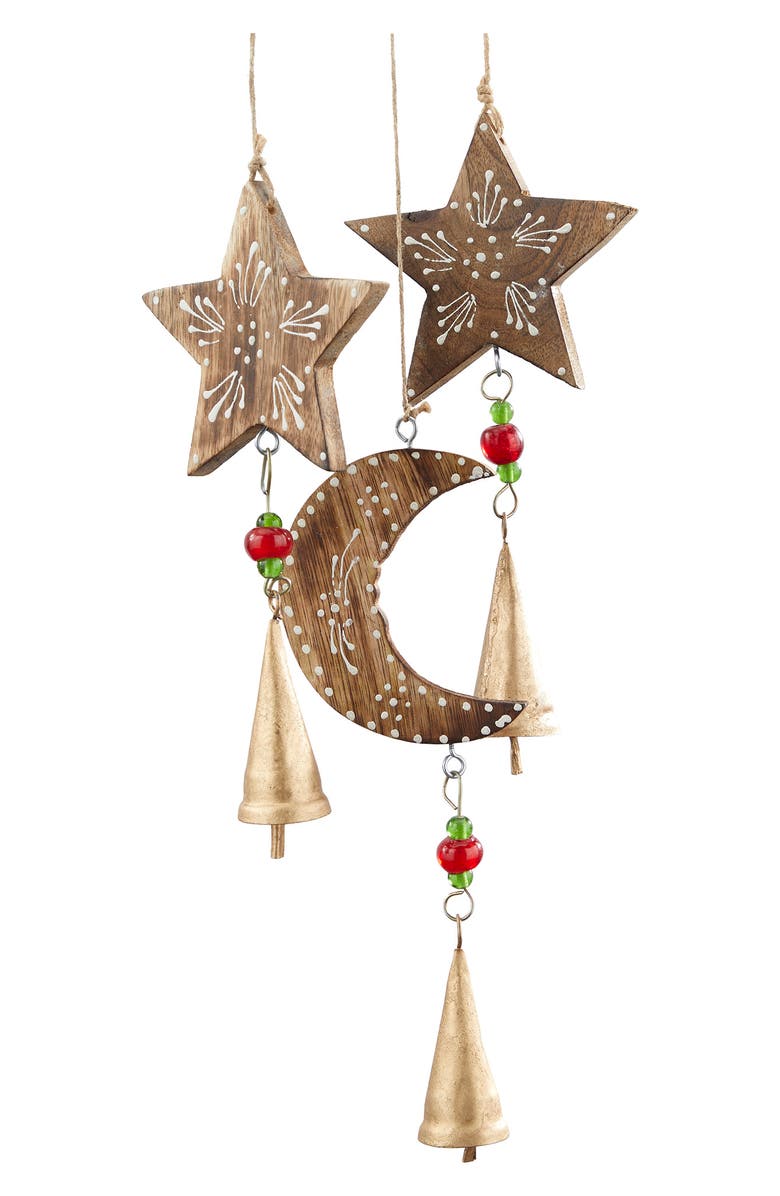 GINGER BIRCH STUDIO Goldtone Mango Wood Moon & Sun Windchime with Glass ...