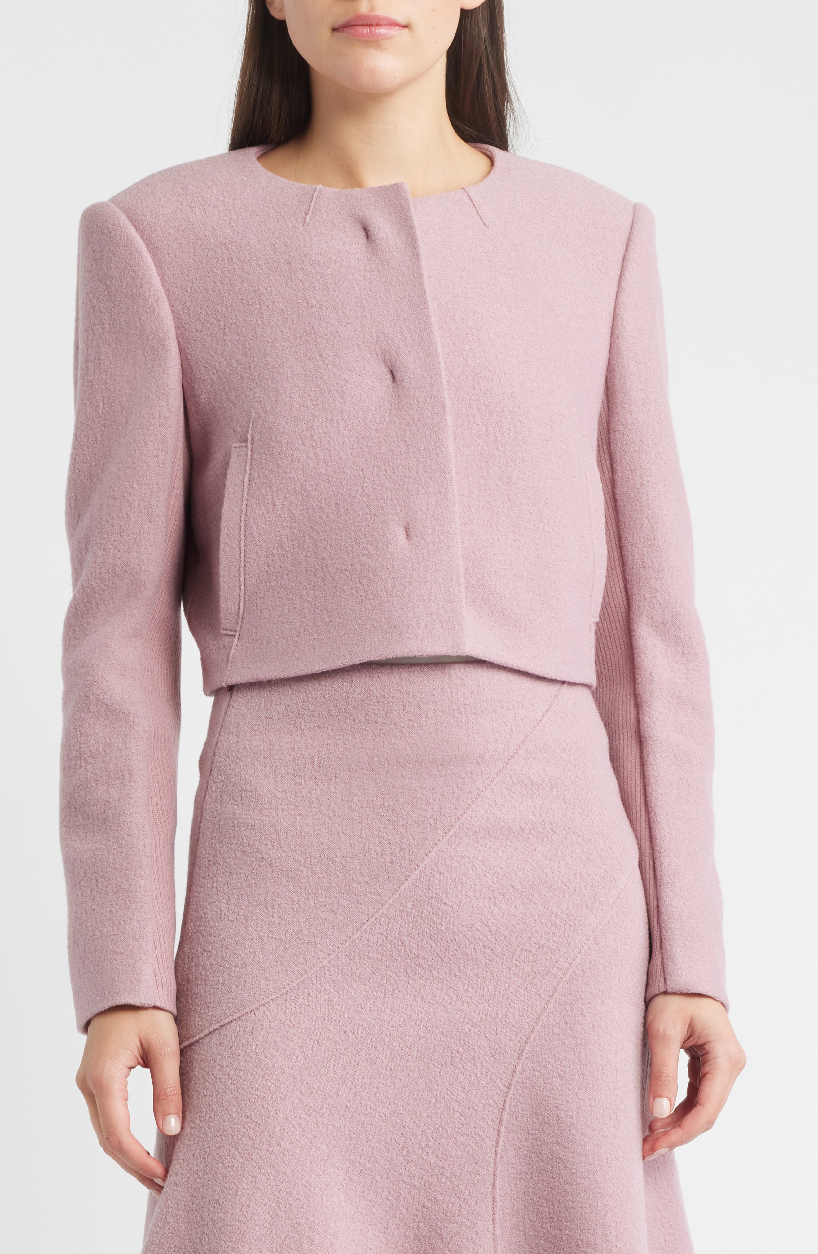 BOSS Jicena Mixed Media Virgin Wool Crop Jacket | Nordstrom