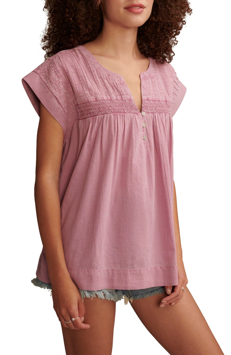 Lucky Brand Modern Smocked Cotton Popover Top | Nordstrom