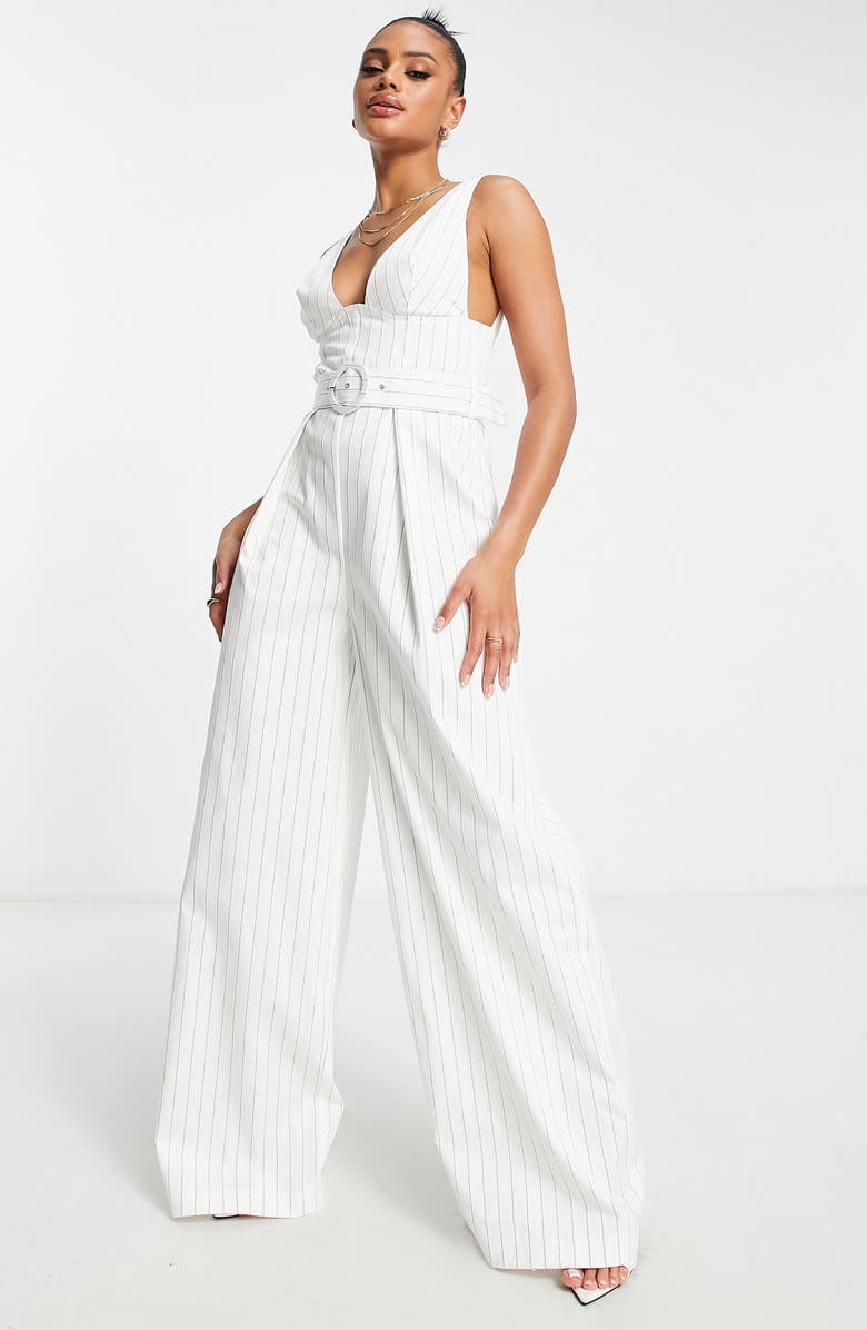 ASOS DESIGN Pinstripe Belted Wide Leg Jumpsuit | Nordstromrack