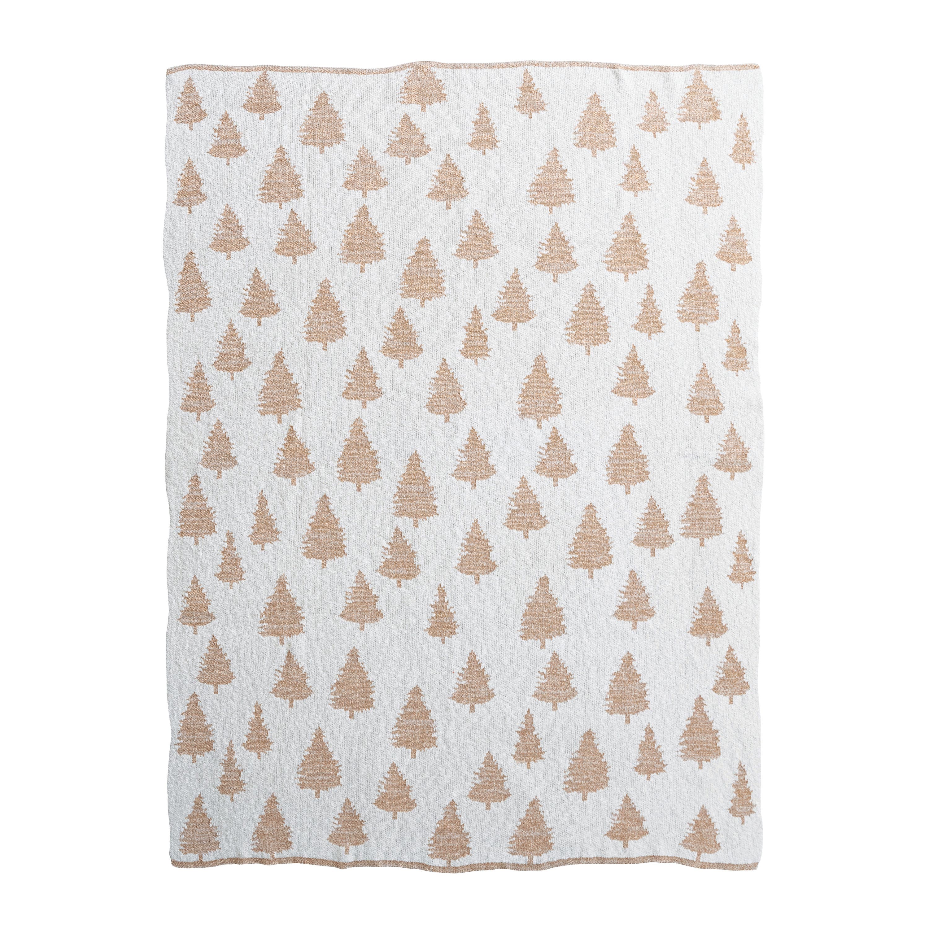 Storied Home Cotton Knit Throw with Trees and Metallic Gold Thread ...