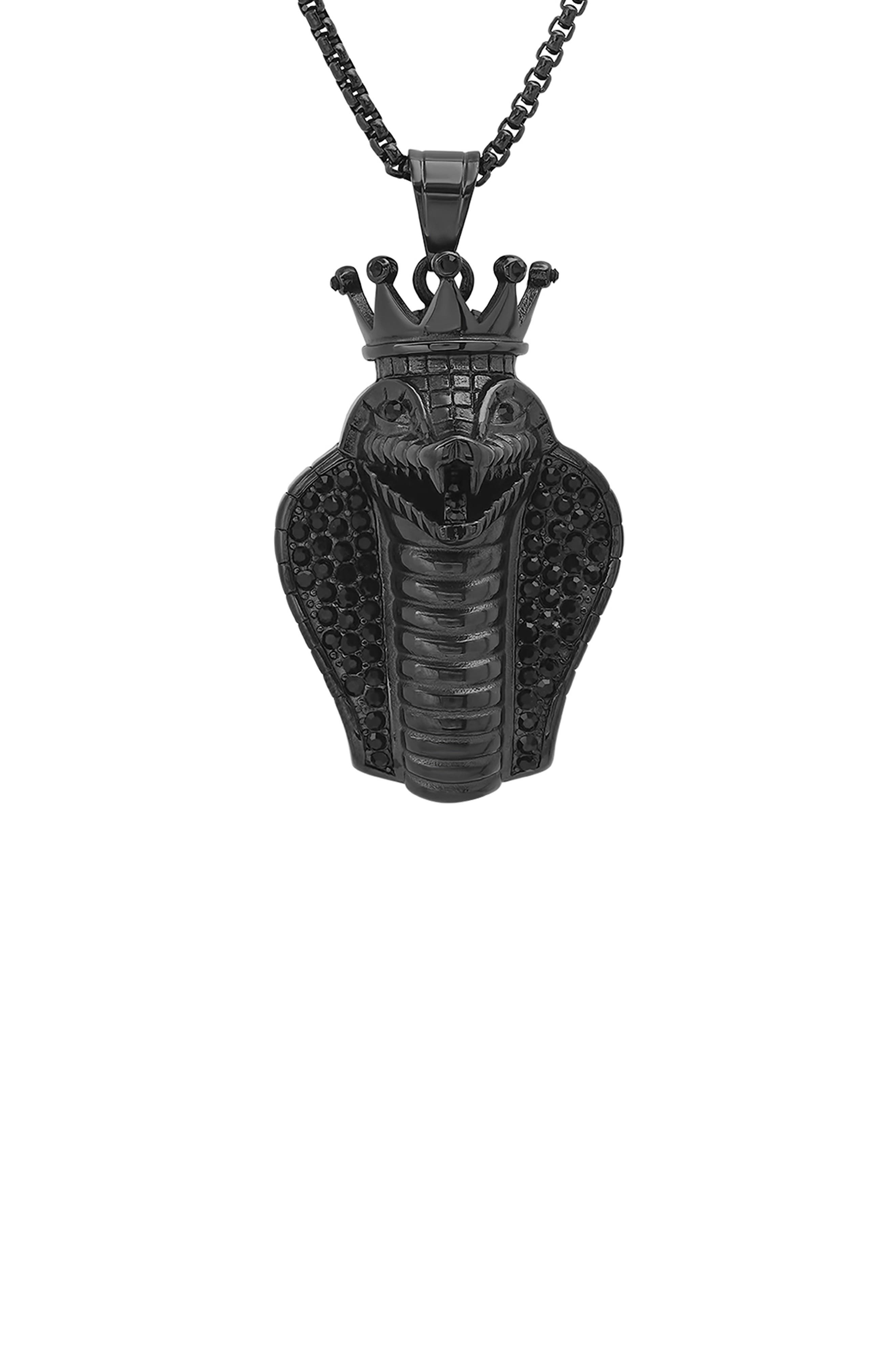HMY JEWELRY Black IP Stainless Steel CZ Snake Pendant Necklace ...