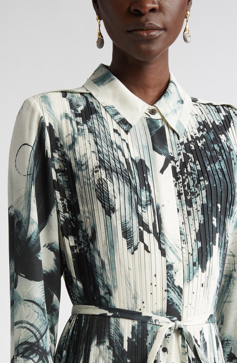 Jason Wu Collection Brushstroke Print Long Sleeve Pleated Georgette ...