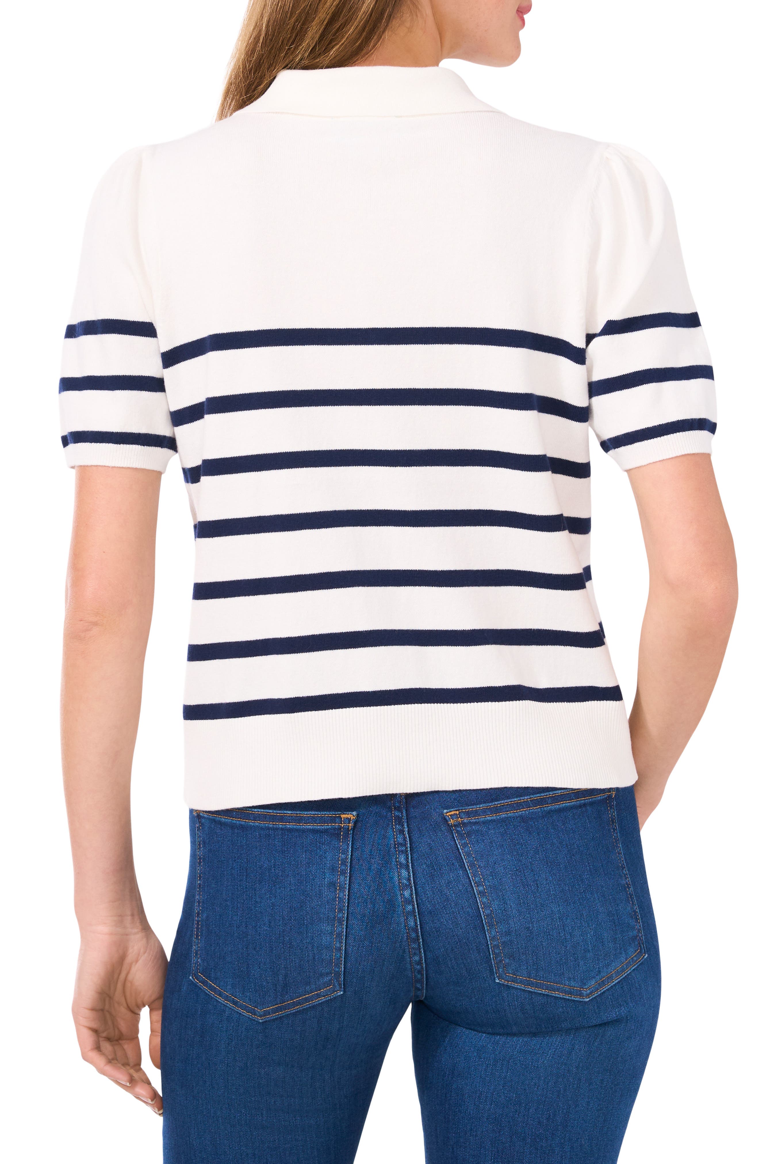 CeCe Imitation Pearl Button Puff Sleeve Polo | Nordstromrack