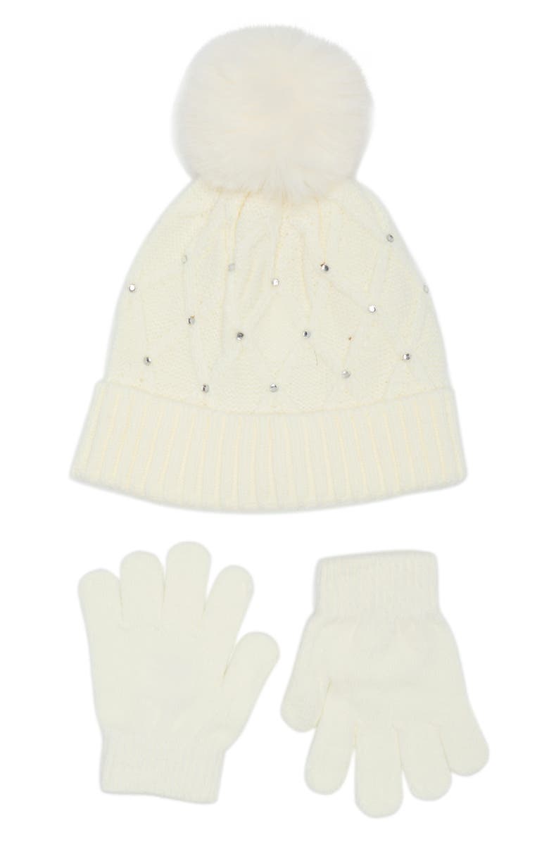 Capelli New York Rhinestone Pompom Beanie with Faux Fur Pompom ...