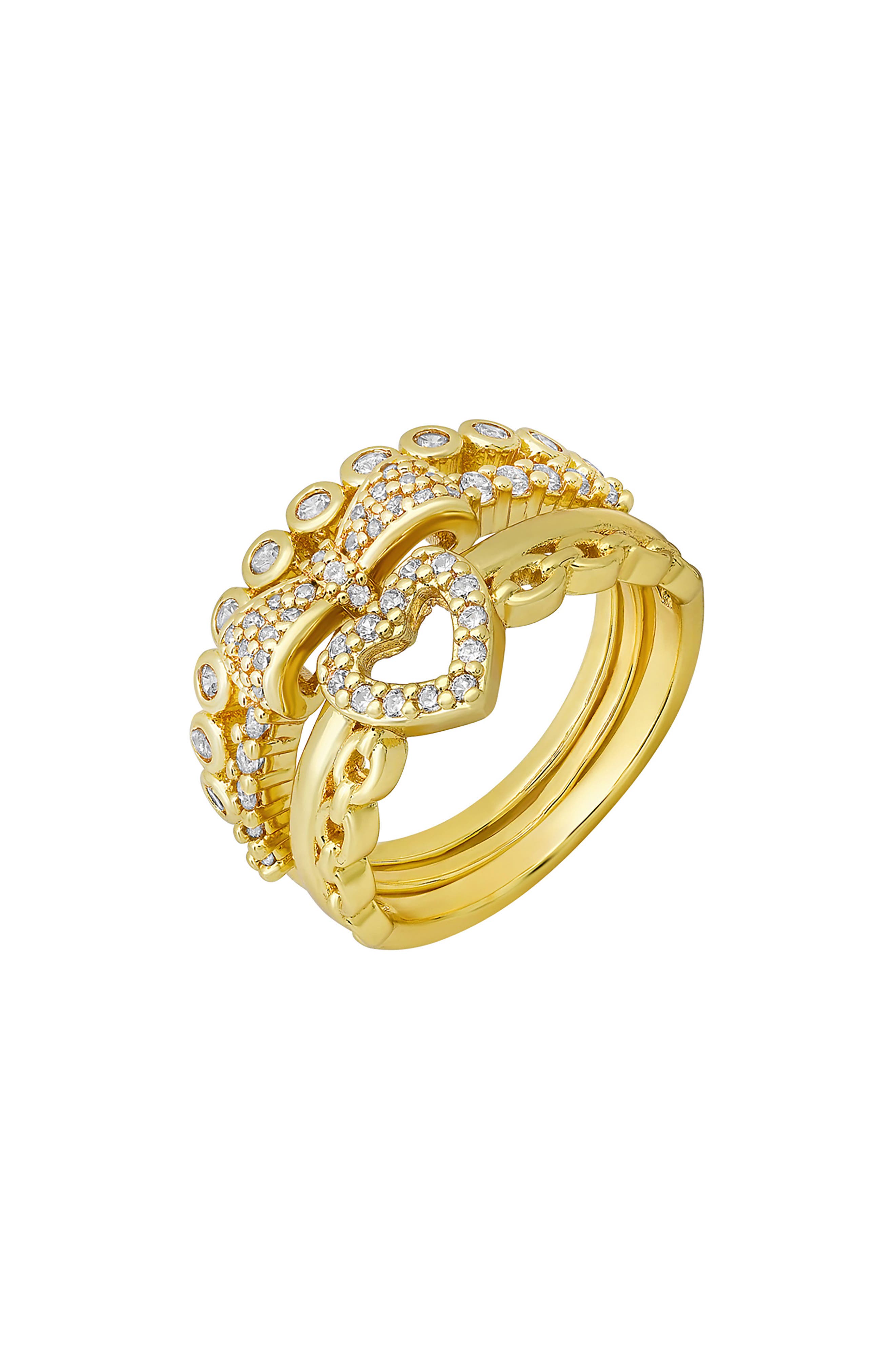 HMY JEWELRY Set of 3 18K Gold Plated Simulated Diamond Rings ...