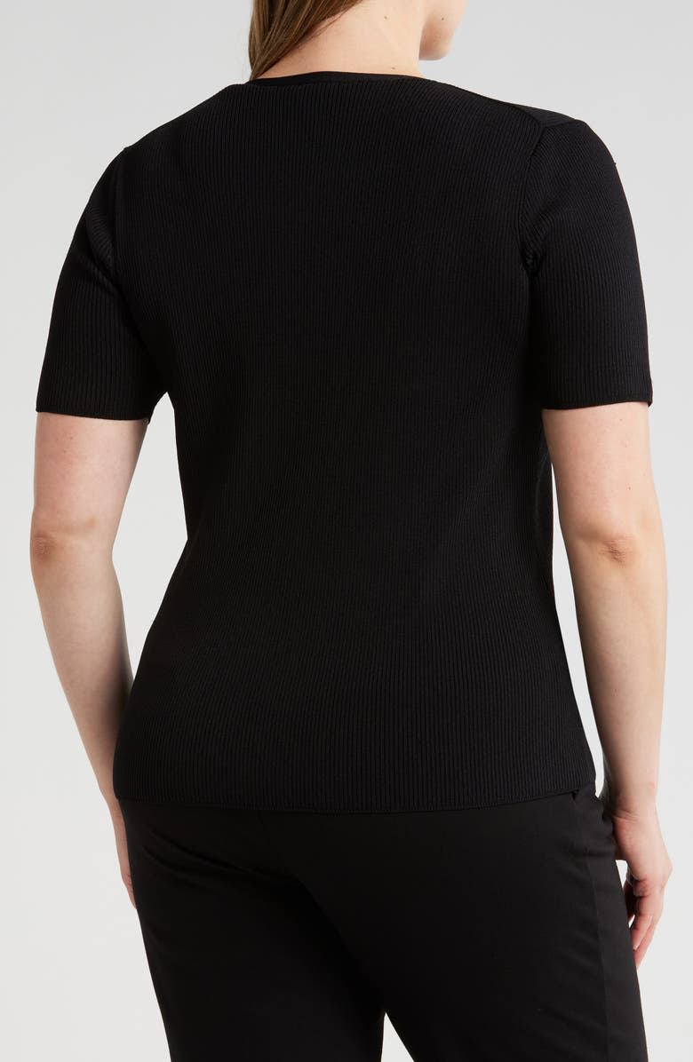 Anne Klein Rib Snap Trim Short Sleeve Crewneck Sweater | Nordstrom