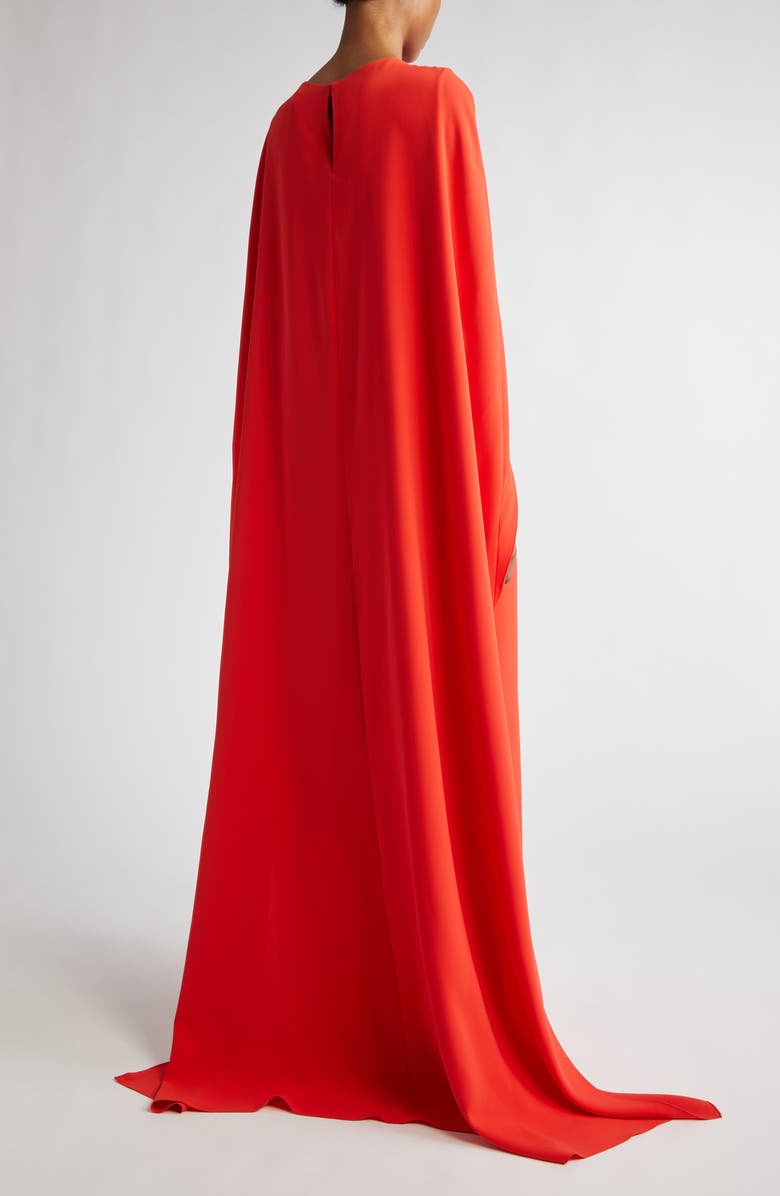Oscar de la Renta Orchid Brooch Stretch Silk Cape Gown | Nordstrom