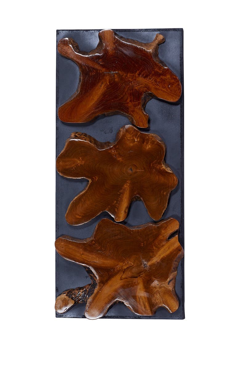 WILLOW ROW Brown Teak Wood Handmade Live Edge Abstract Wall Decor ...