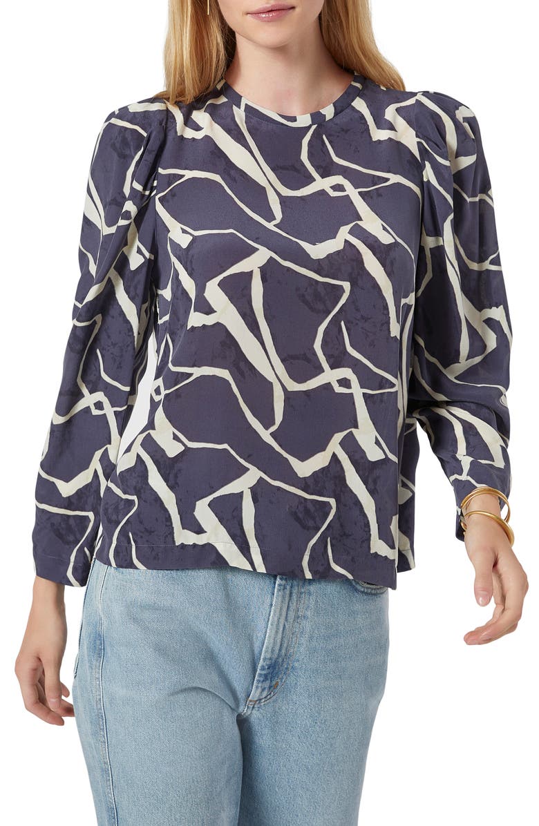 Joie Rene Print Puff Sleeve Silk Blouse | Nordstromrack