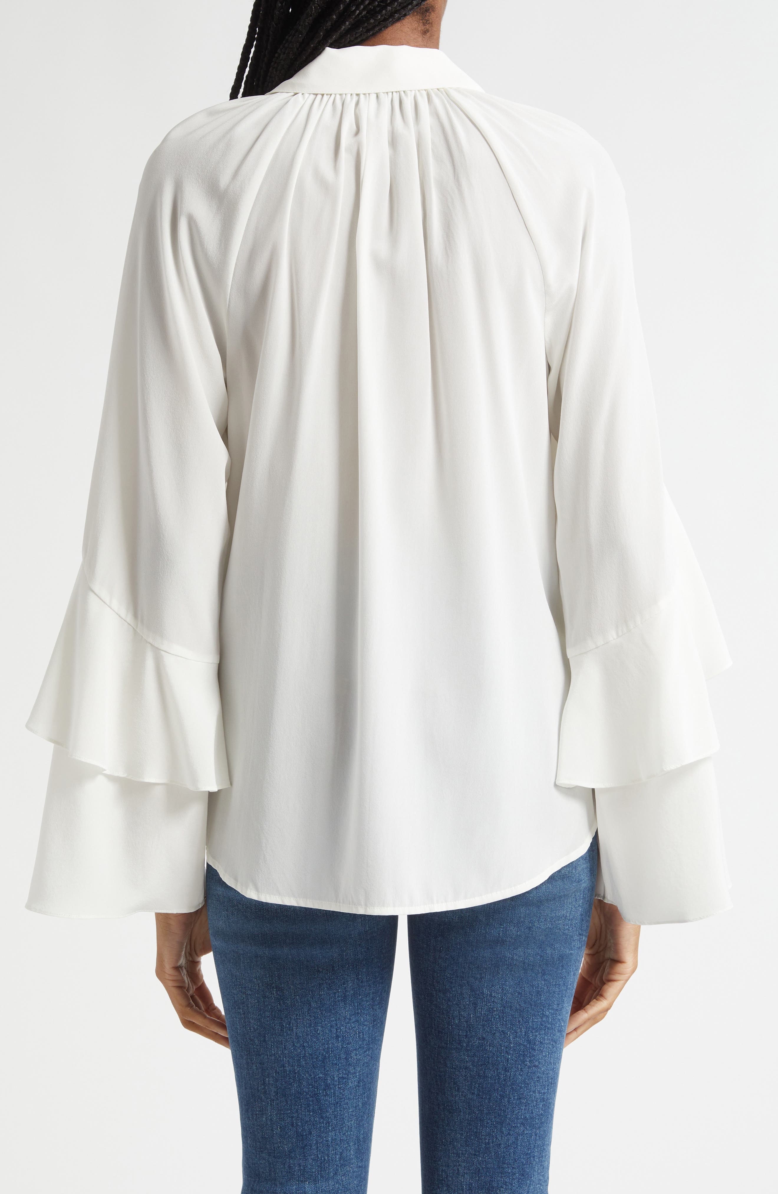 Veronica Beard Demaris Ruffle Stretch Silk Button-Up Shirt | Nordstrom