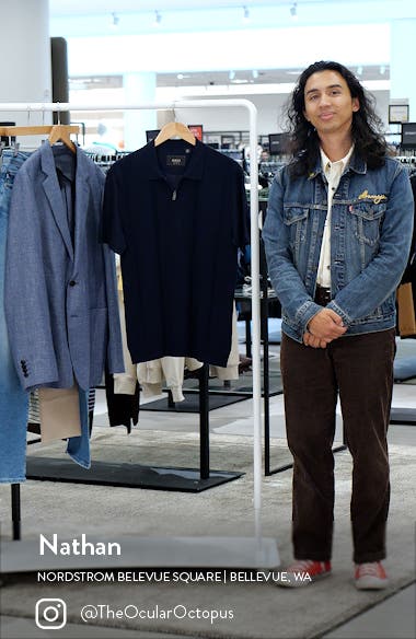 BOSS Parkau Cable Stitch Cotton & Silk Zip Polo Sweater | Nordstromrack