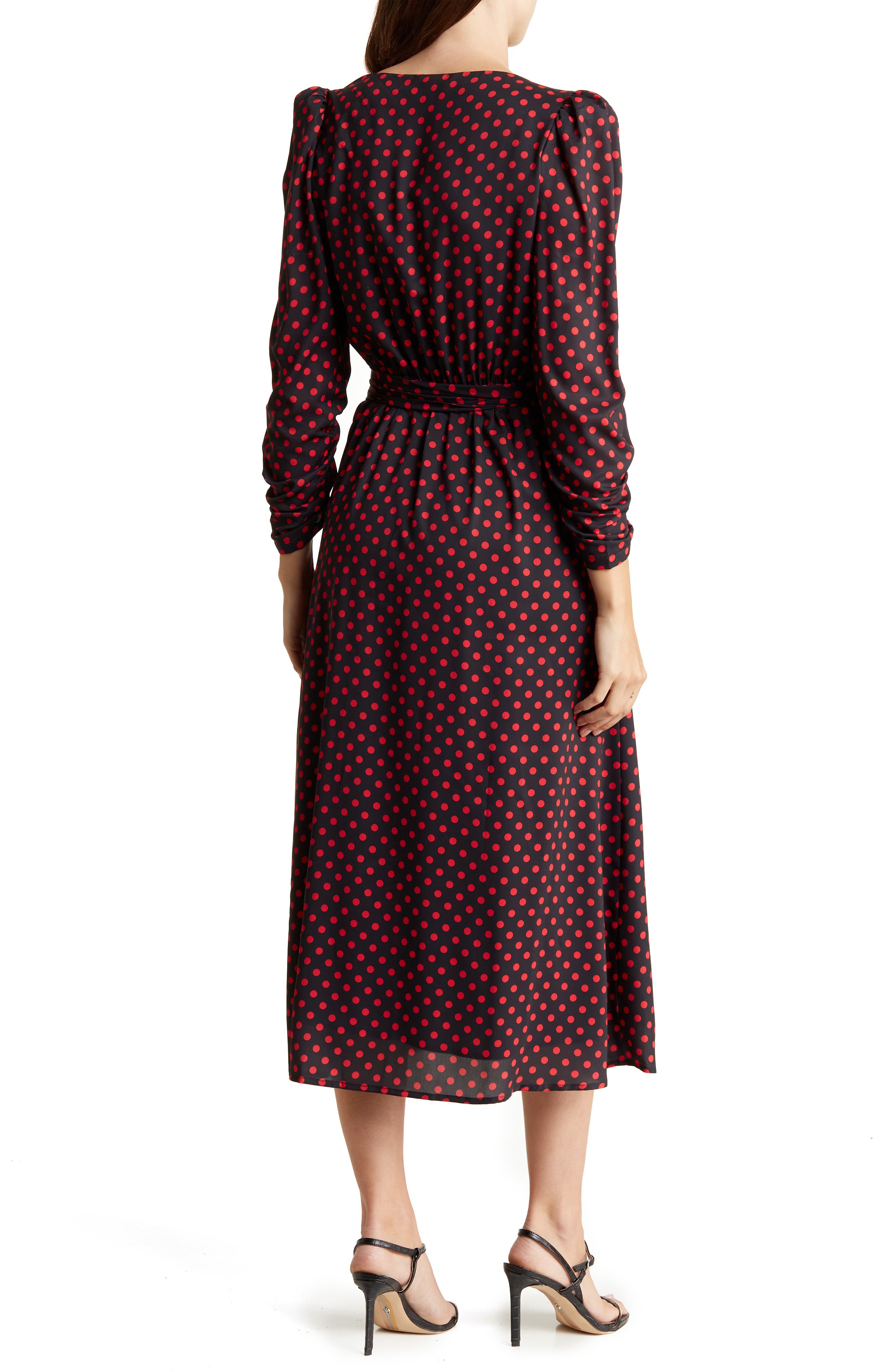AREA STARS Polka Dot Long Sleeve Wrap Dress | Nordstromrack
