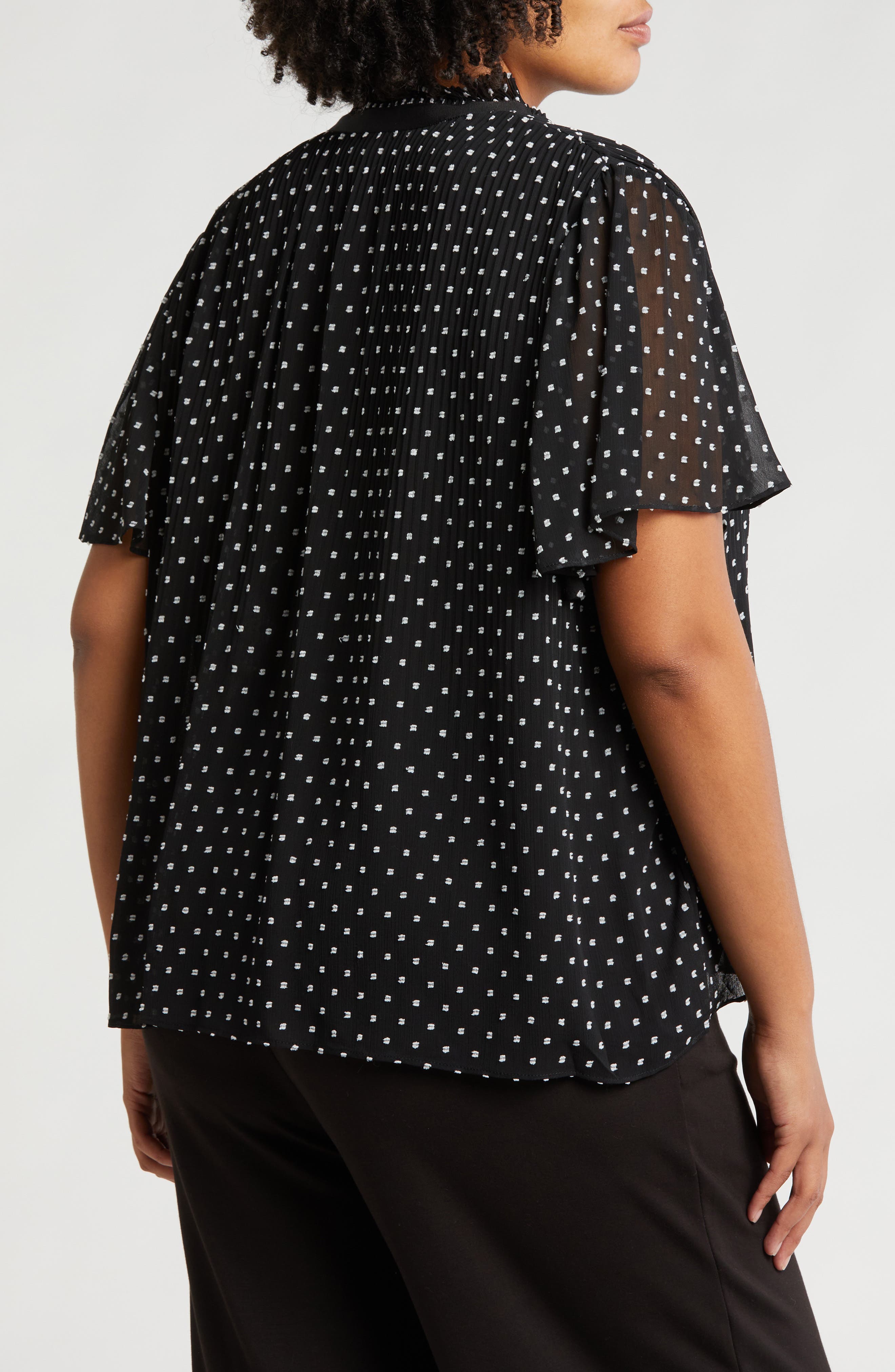 MAX STUDIO Short Sleeve Pleated Clip Dot Top | Nordstromrack