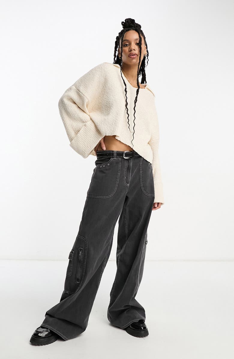 ASOS DESIGN V-Neck Collar Crop Oversize Sweater | Nordstromrack