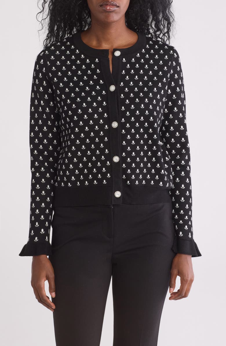 Adrianna Papell Floral Jacquard Pearly Button Front Cardigan | Nordstromrack