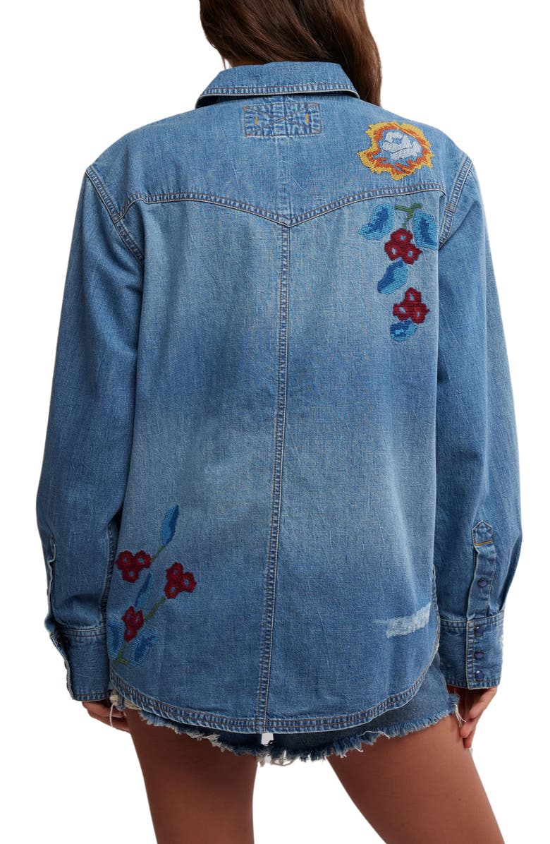 Free People Oh The Places You'll Go Oversize Embellished Denim Button ...