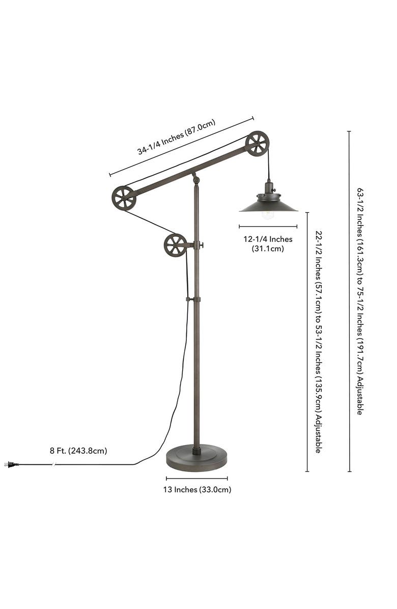 ADDISON AND LANE Descartes Aged Steel Wide Brim Floor Lamp with Pulley ...