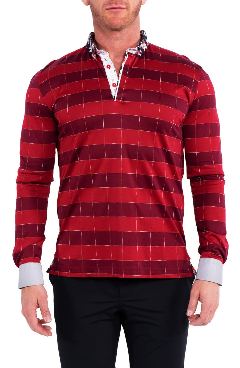 Maceoo Newton Block Red Stripe Button-Down Polo | Nordstromrack