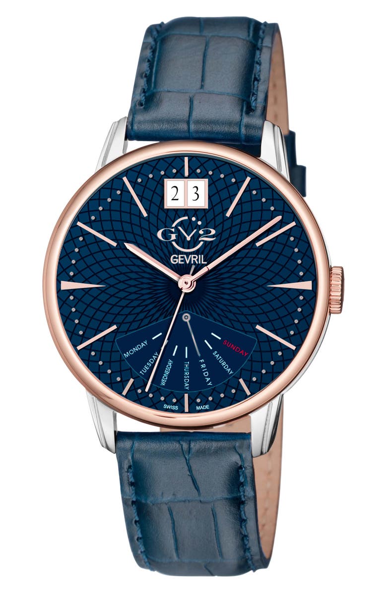GV2 Men's Rovescio Croc Embossed Leather Strap Watch, 42mm | Nordstromrack