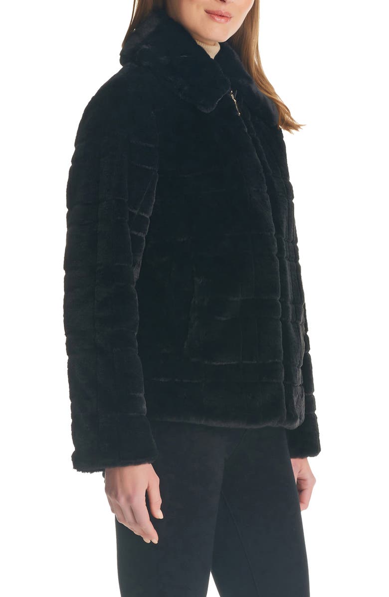 Kate Spade New York short plaid grooved faux fur jacket | Nordstromrack