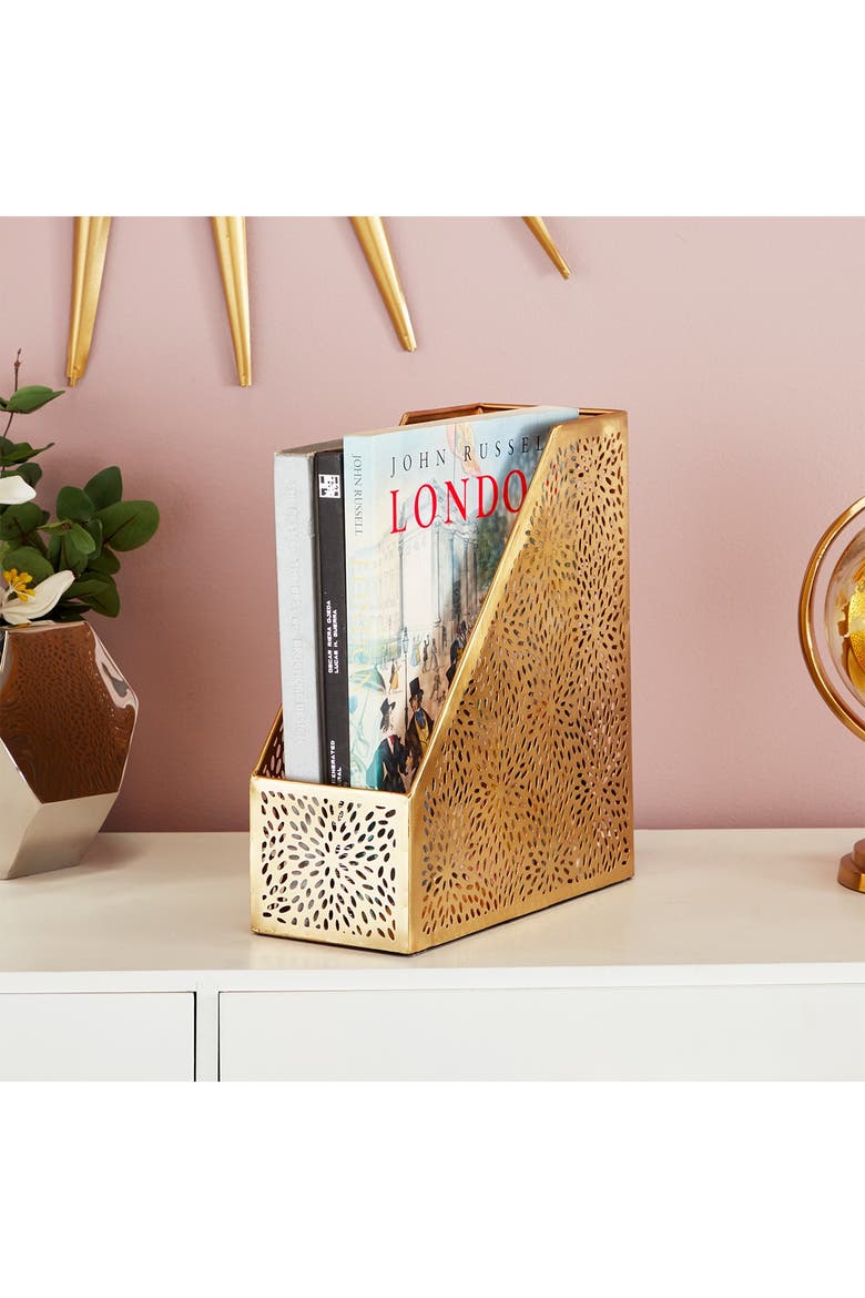 Goldtone Metal Glam Magazine Holder with Laser Carved Floral Design ...