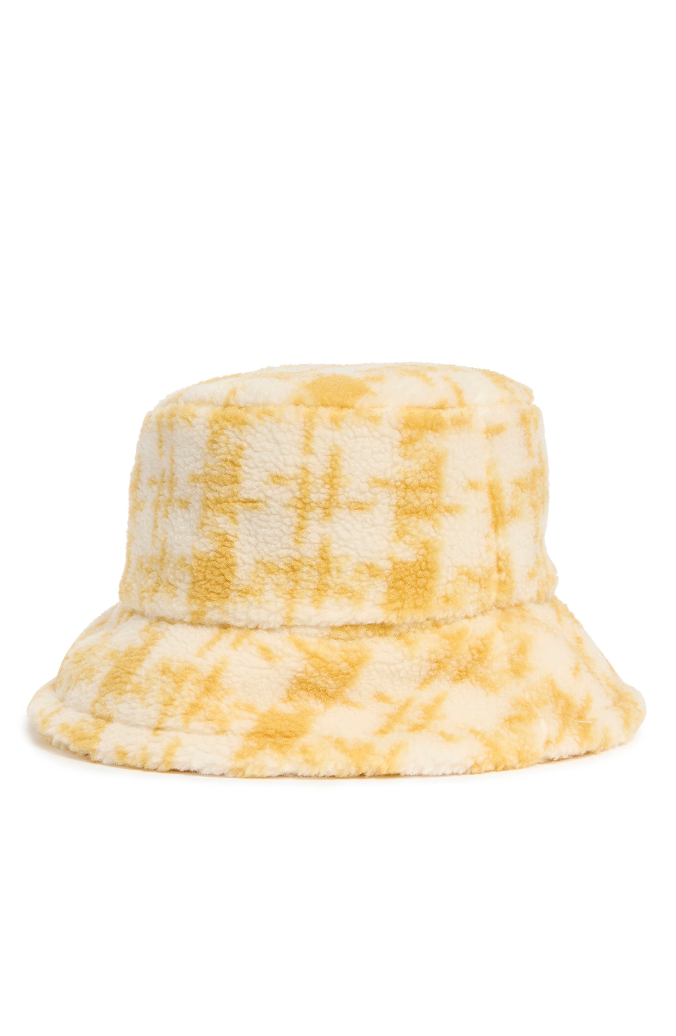 AREA STARS Houndstooth Faux Shearling Bucket Hat | Nordstromrack