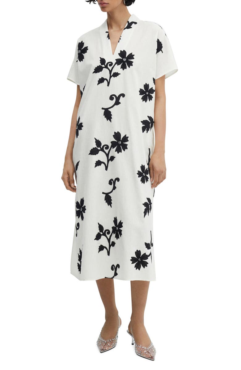 MANGO Floral Print Cotton & Linen Dress | Nordstromrack