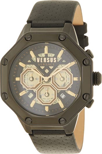 VERSUS Versace Men's Black Dial Leather Strap Watch, 45mm | Nordstromrack