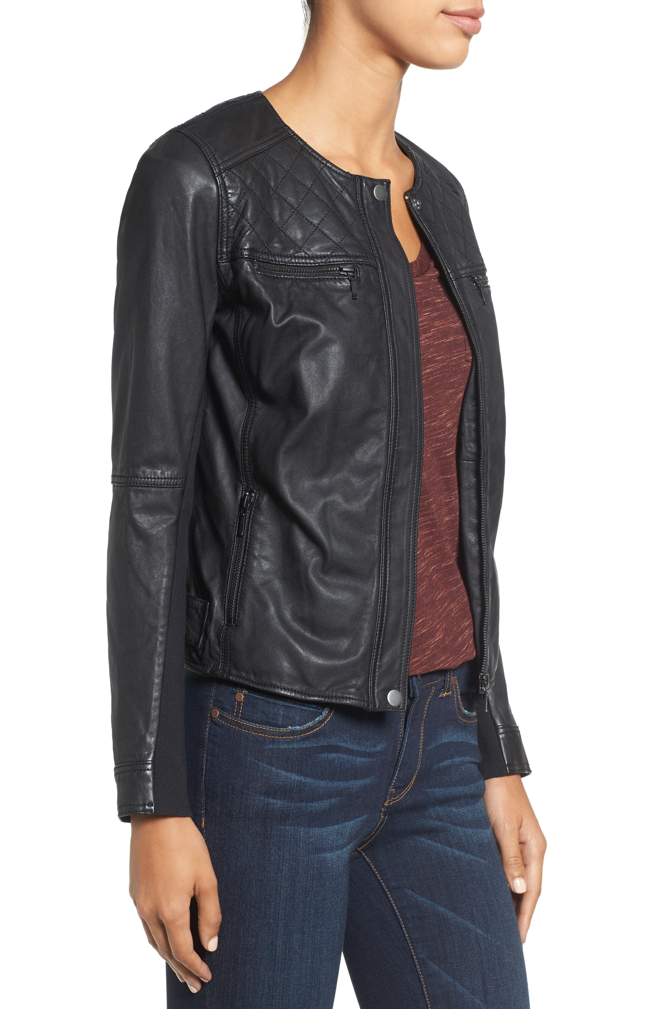 Caslon® Collarless Leather Jacket | Nordstromrack