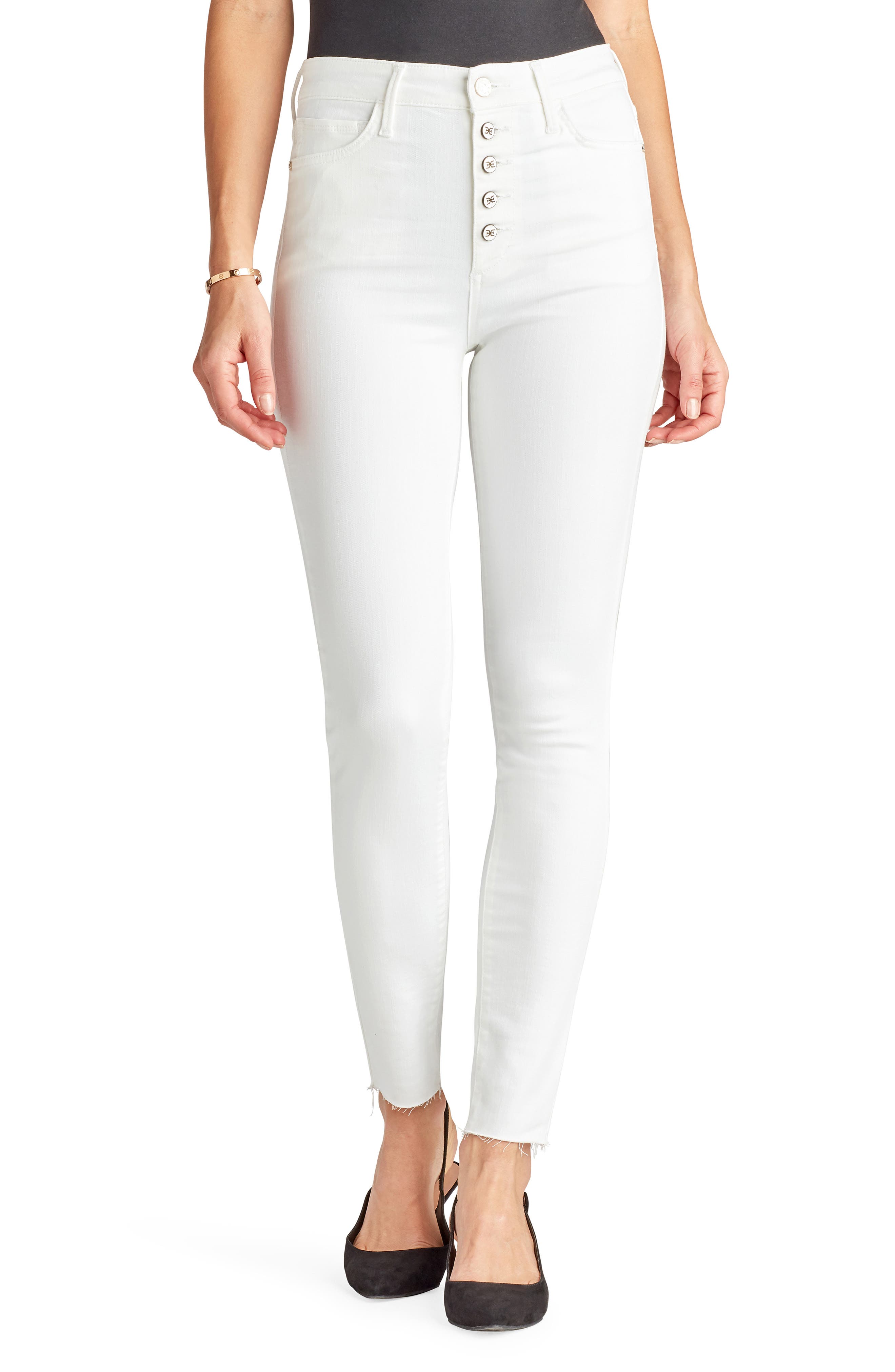 Sam Edelman The Stiletto High Waist Button Fly Raw Hem Ankle Skinny ...